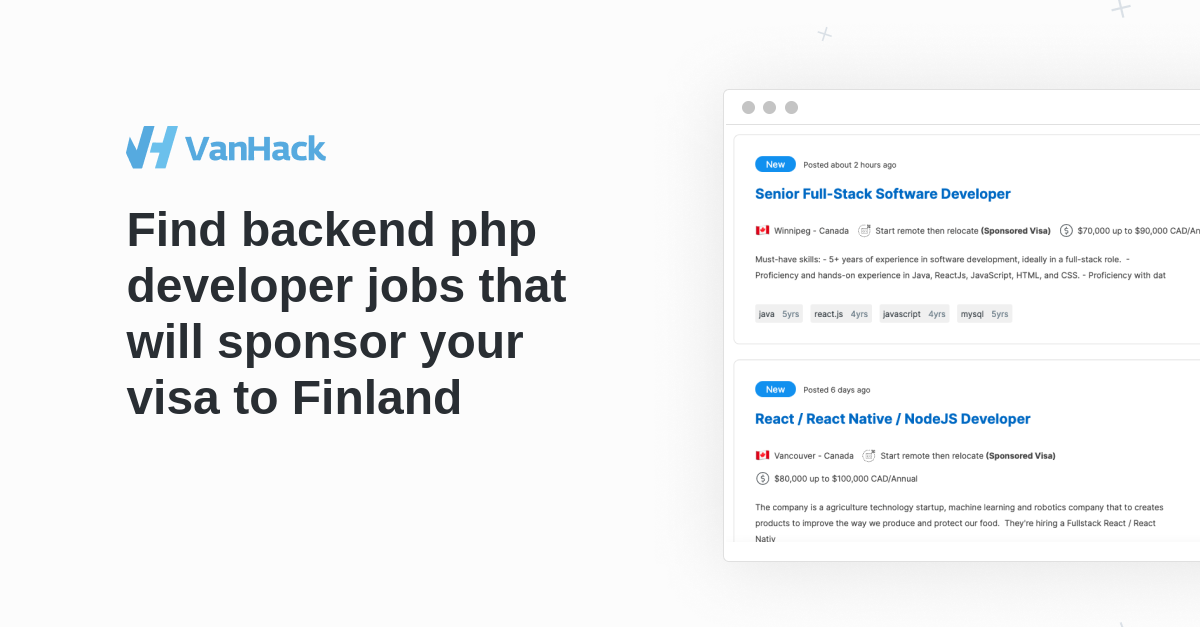 Backend php developer jobs in Finland - VanHack